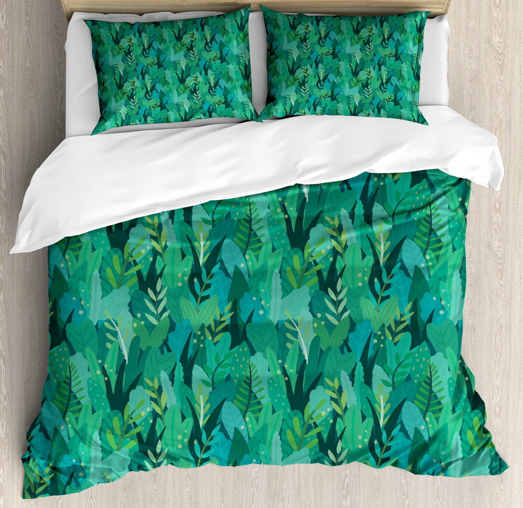Botanical Duvet Cover Set, Watercolour Rainforest Bushes Banana Palm ...