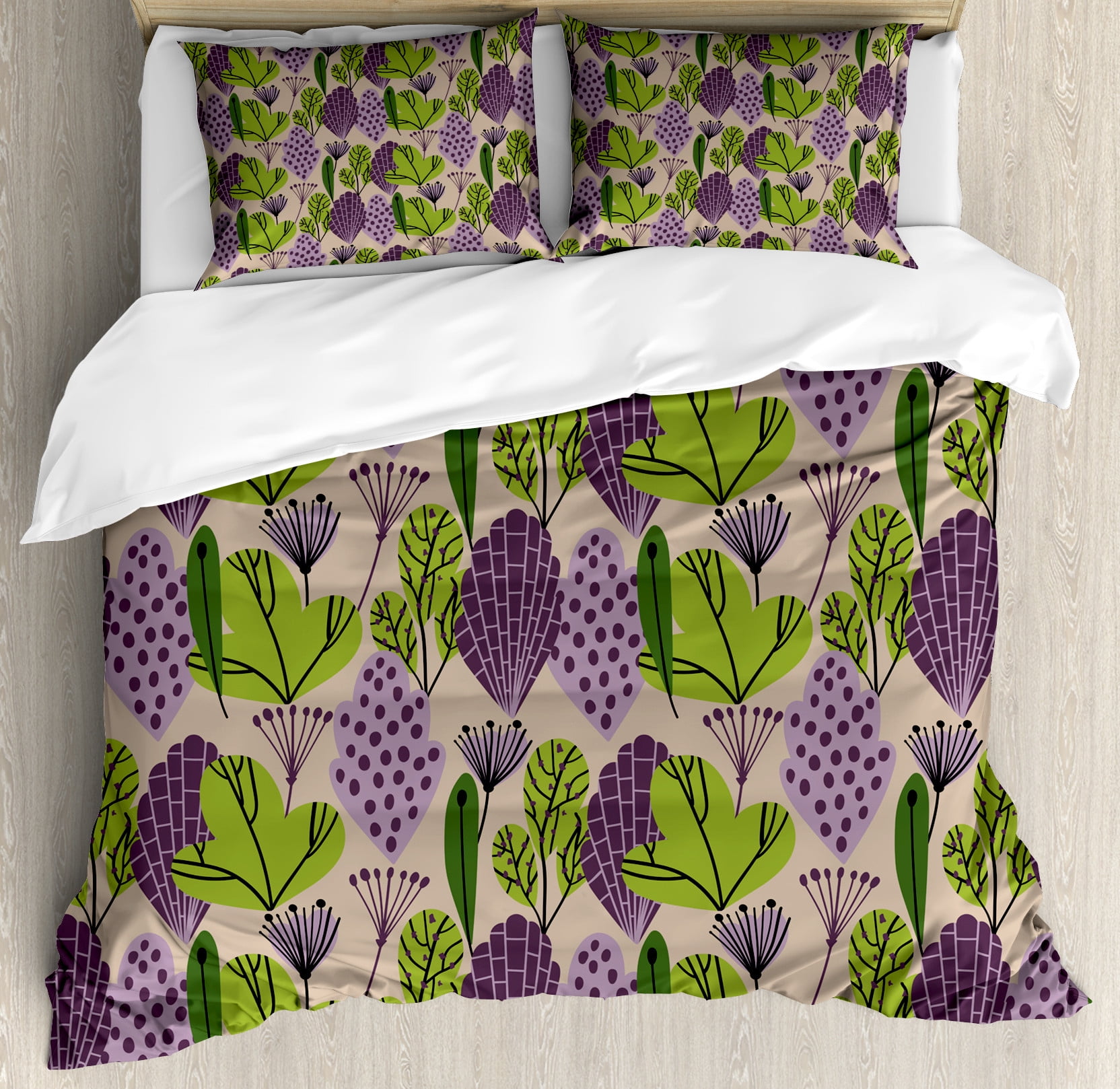Botanical Duvet Cover Sets, Repetitive Nature Themed Garden Art with ...