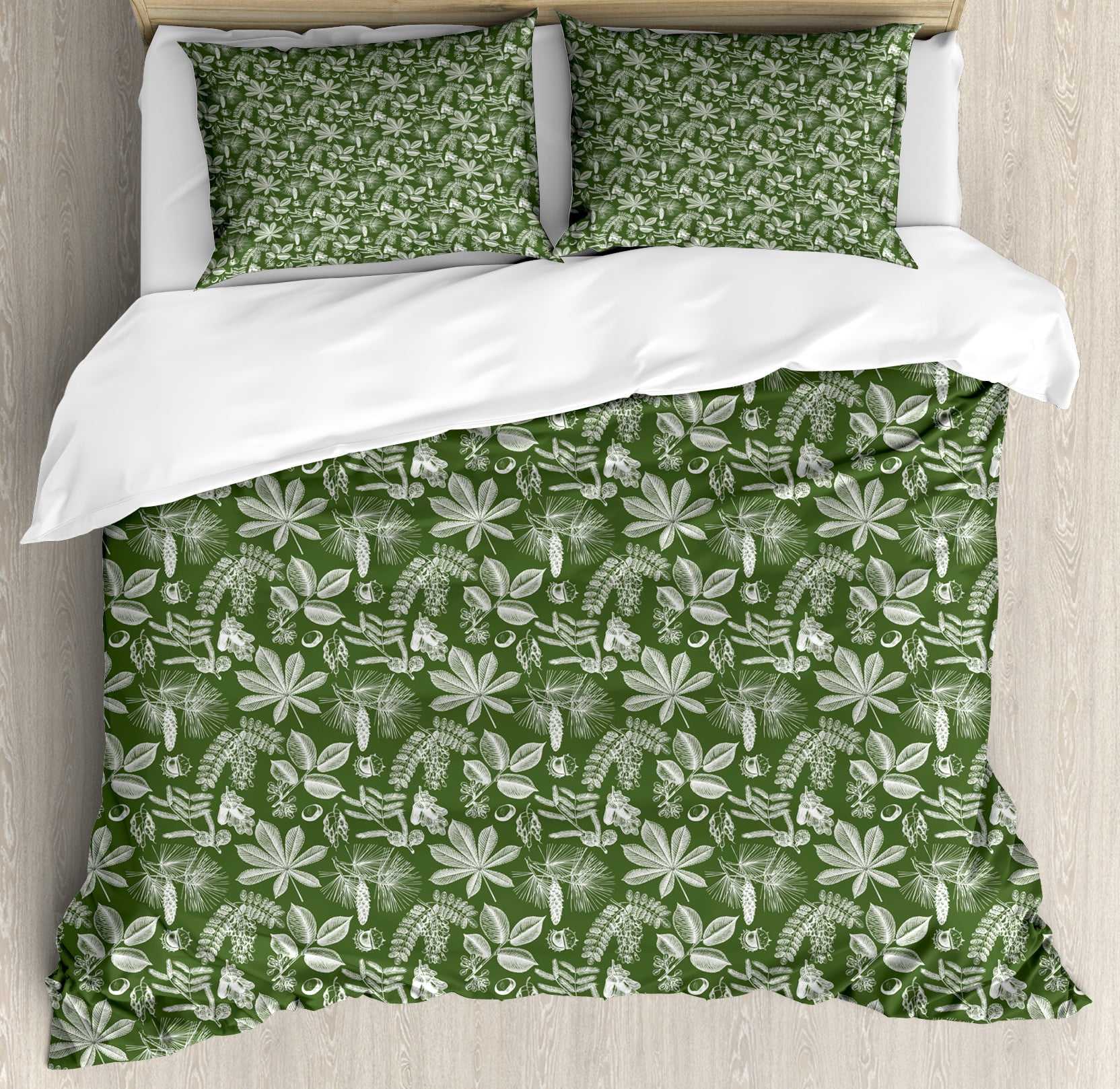 Botanical Duvet Cover Sets, Vintage Leaf Engraved Sketch Herbs Forest ...