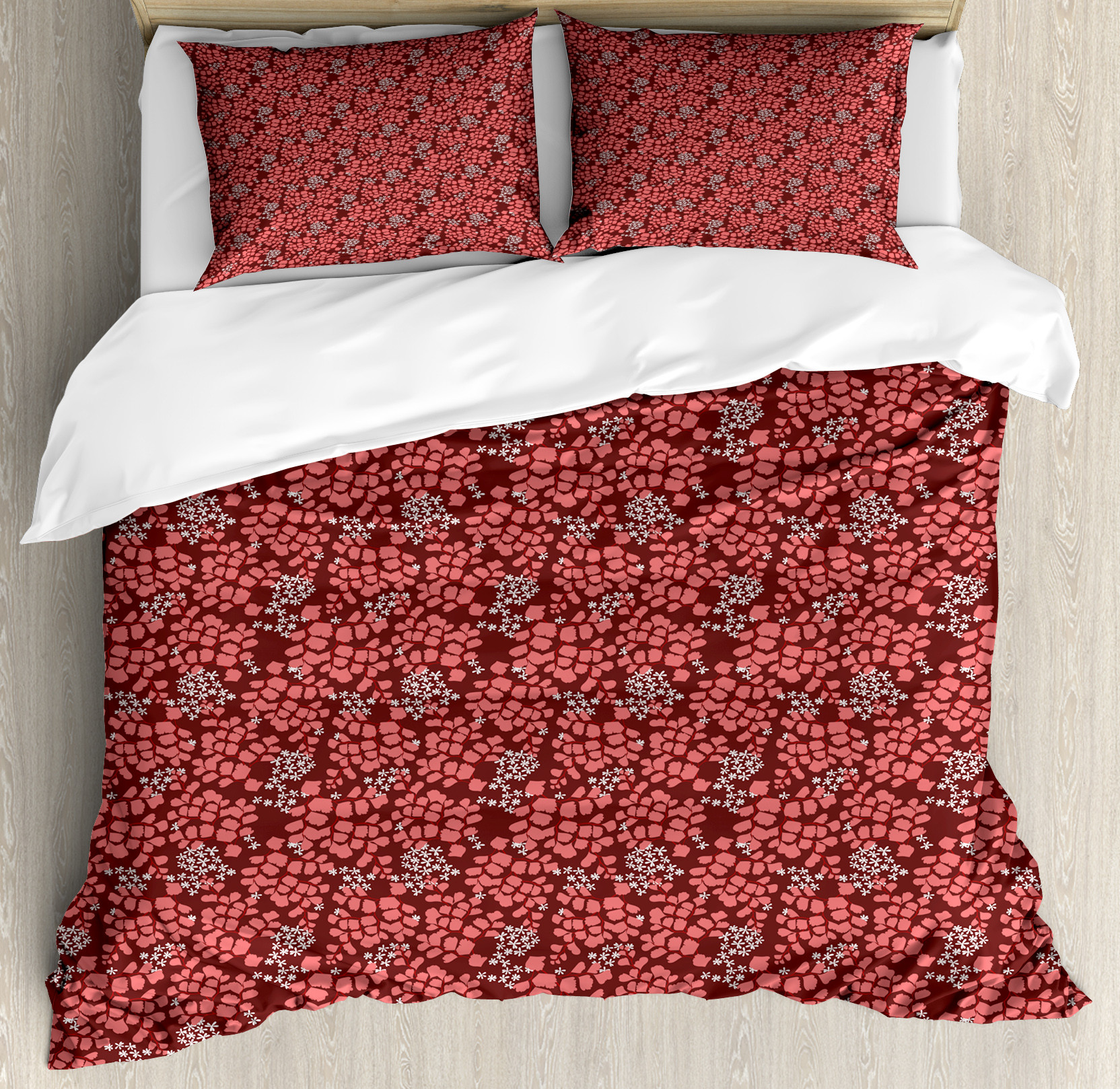 Botanical Duvet Cover Sets, Warm Toned Forest Blossom Leaves Leaf ...