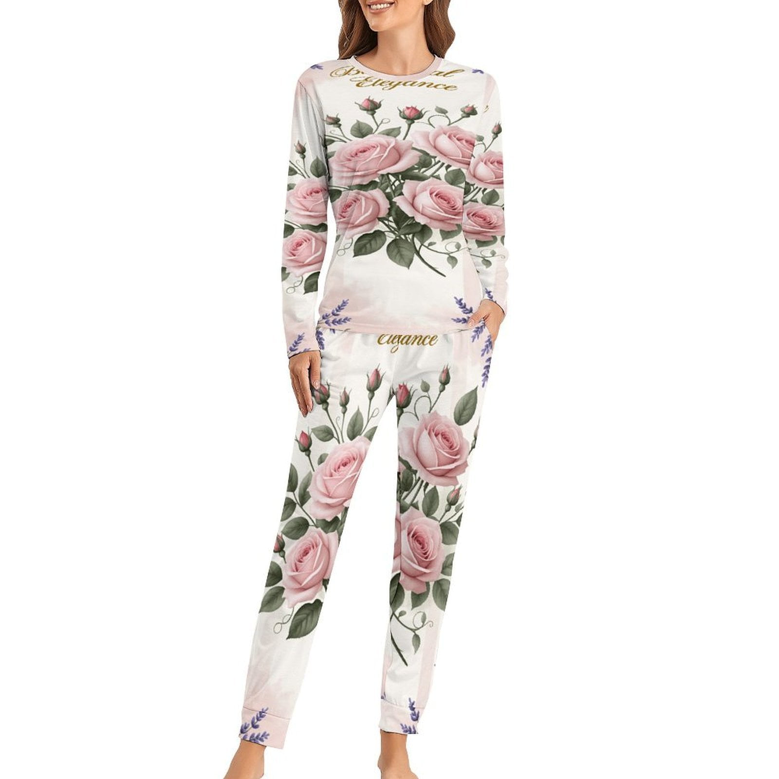 Botanical Elegance Pink Roses Lavender Floral Design Pajamas Woman 2 ...