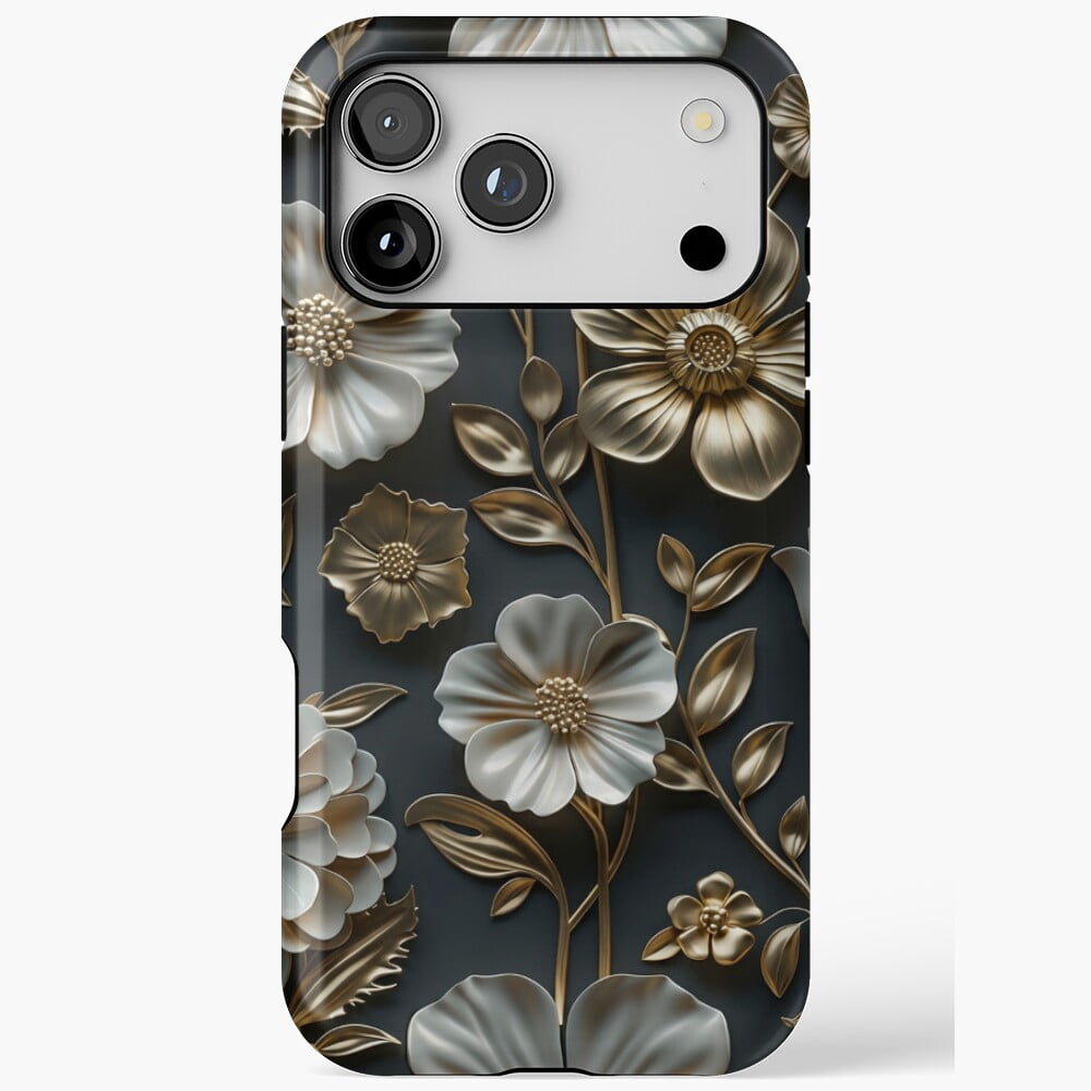 Botanical Elegance White Gold Phone Case for iPhone 17 to 11 Pro Max ...
