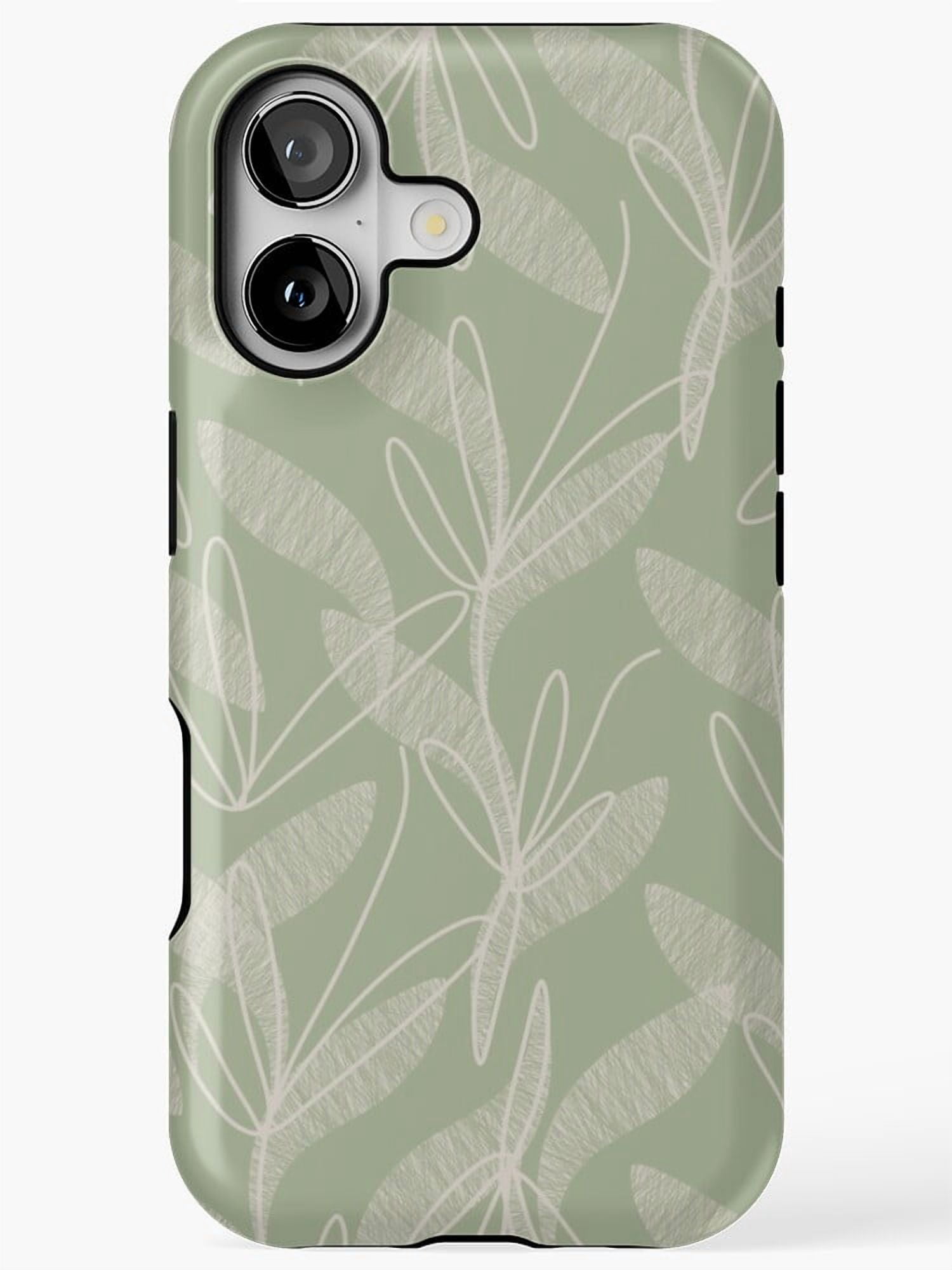 Botanical Etched Leaves Sage Green iPhone Case 11 12 13 14 15 16 17 Pro ...