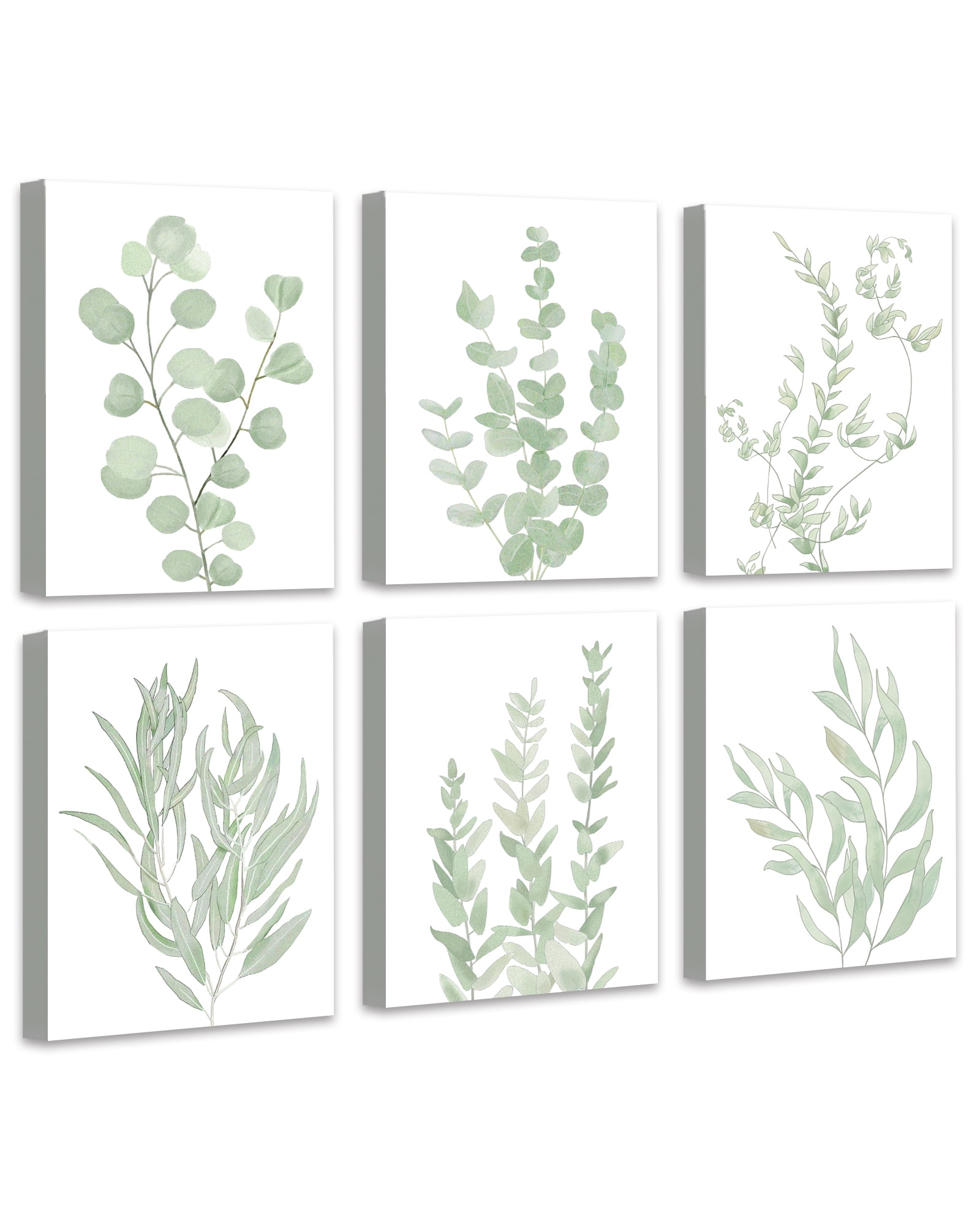 Botanical Eucalyptus Canvas Wall Art 12x16in6pcs Framed Light Green ...