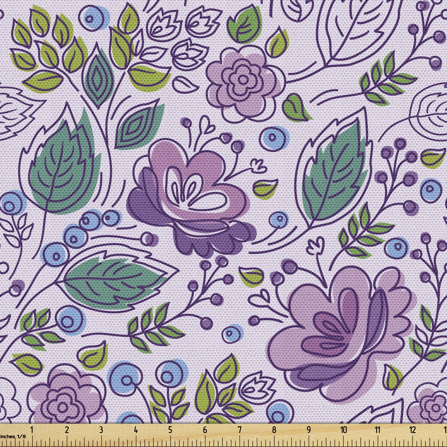 Botanical Fabric by the Yard, Floral Theme Colorful Flowers and Leaves ...