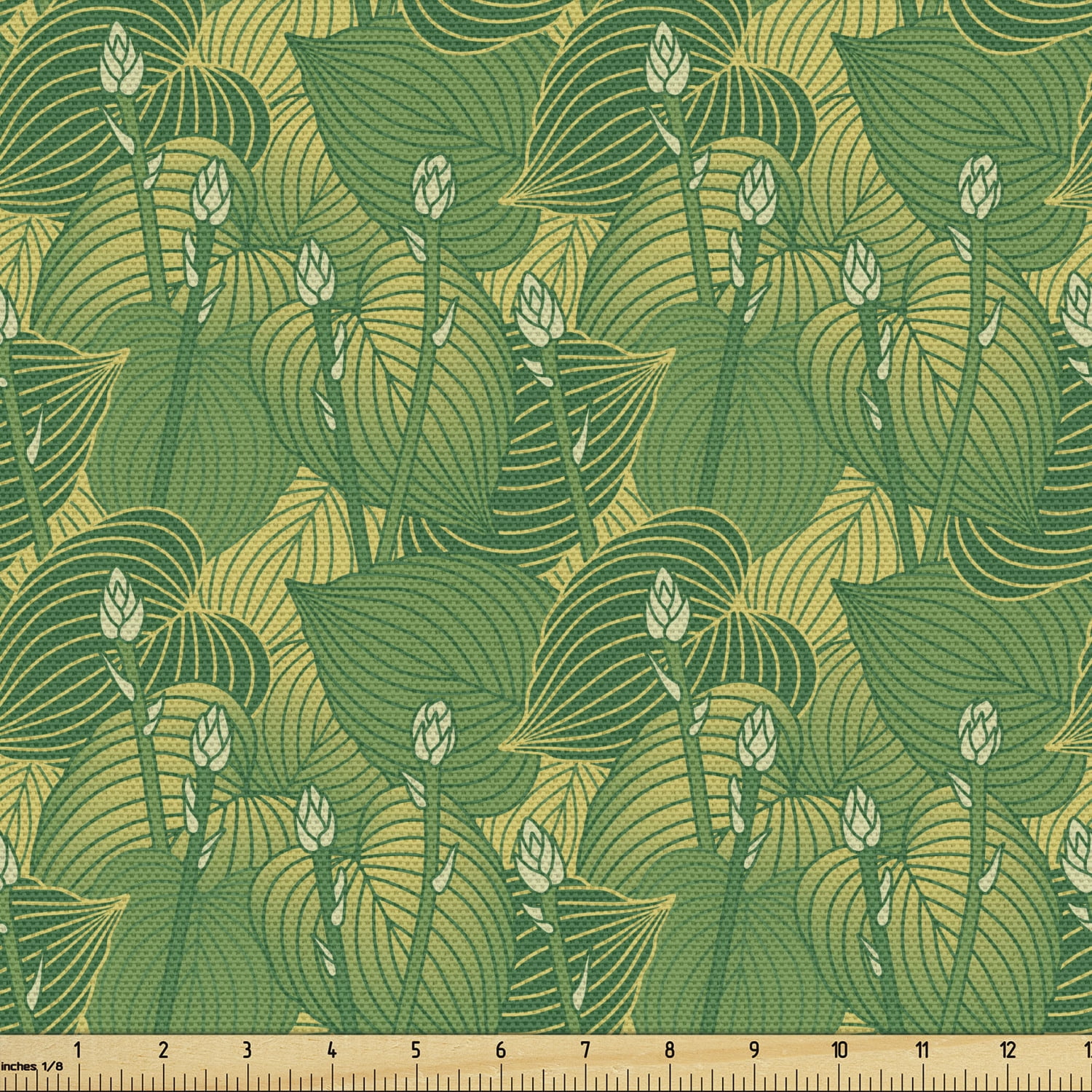 Ambesonne Botanical Fabric by the Yard Upholstery, Hosta Plants ...