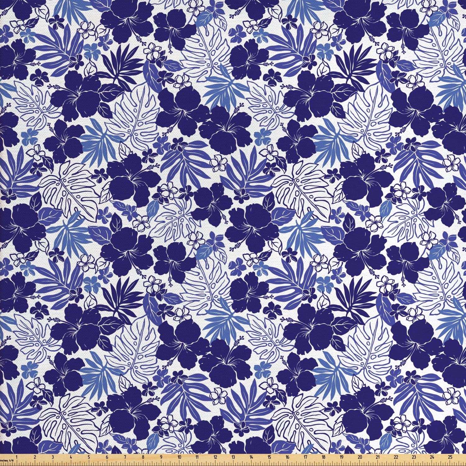 Ambesonne Botanical Fabric by the Yard Upholstery, Monochrome Exotic ...