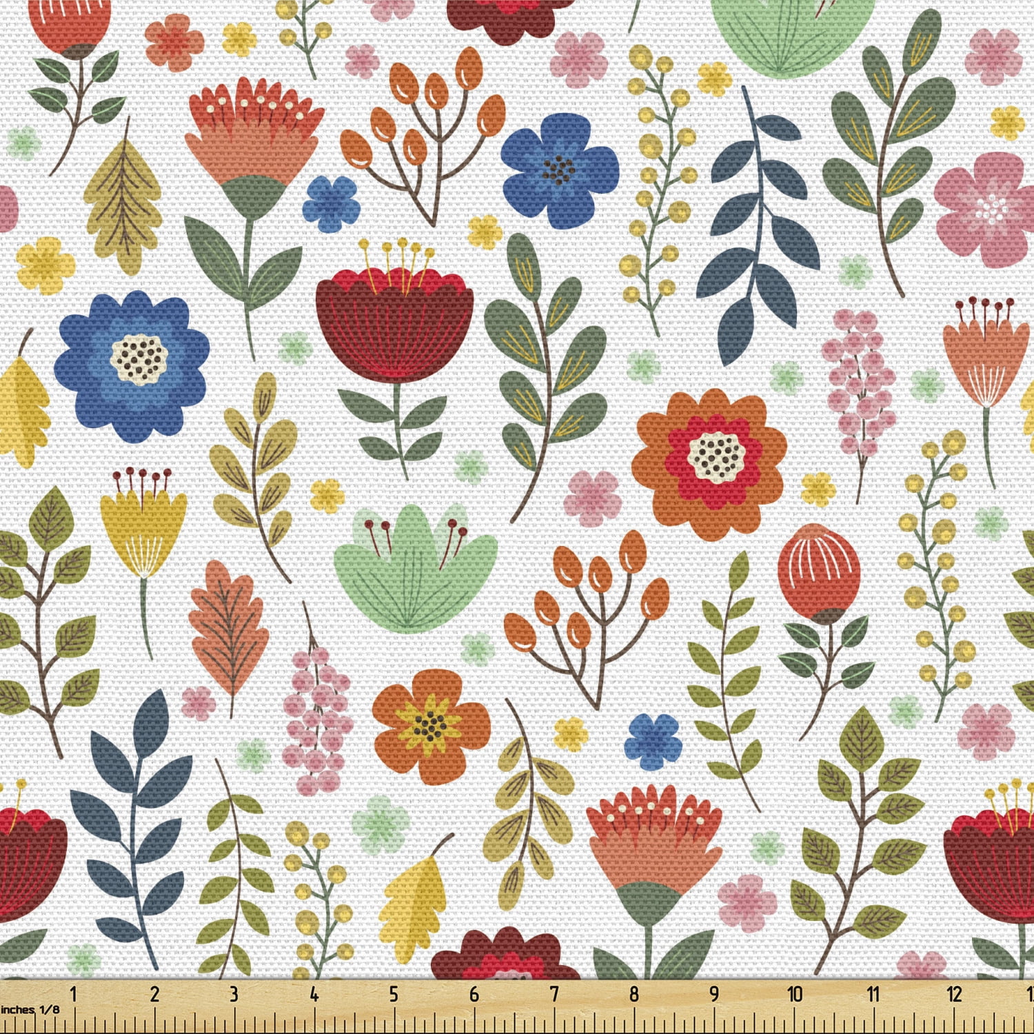 Ambesonne Botanical Fabric by the Yard Upholstery, Ornate Fresh Nature ...