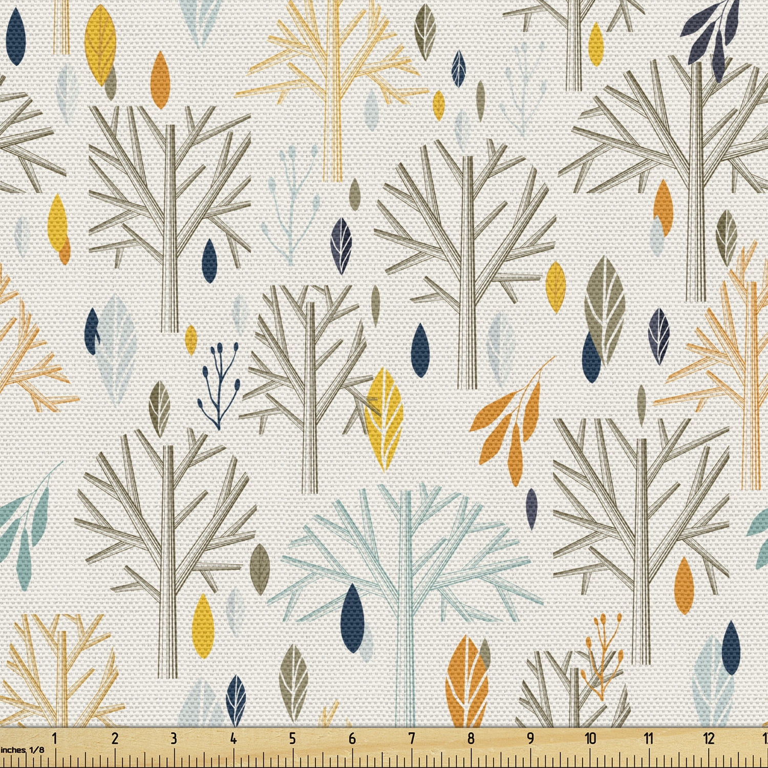 Ambesonne Botanical Fabric by the Yard Upholstery, Abstract Tree Leaves ...