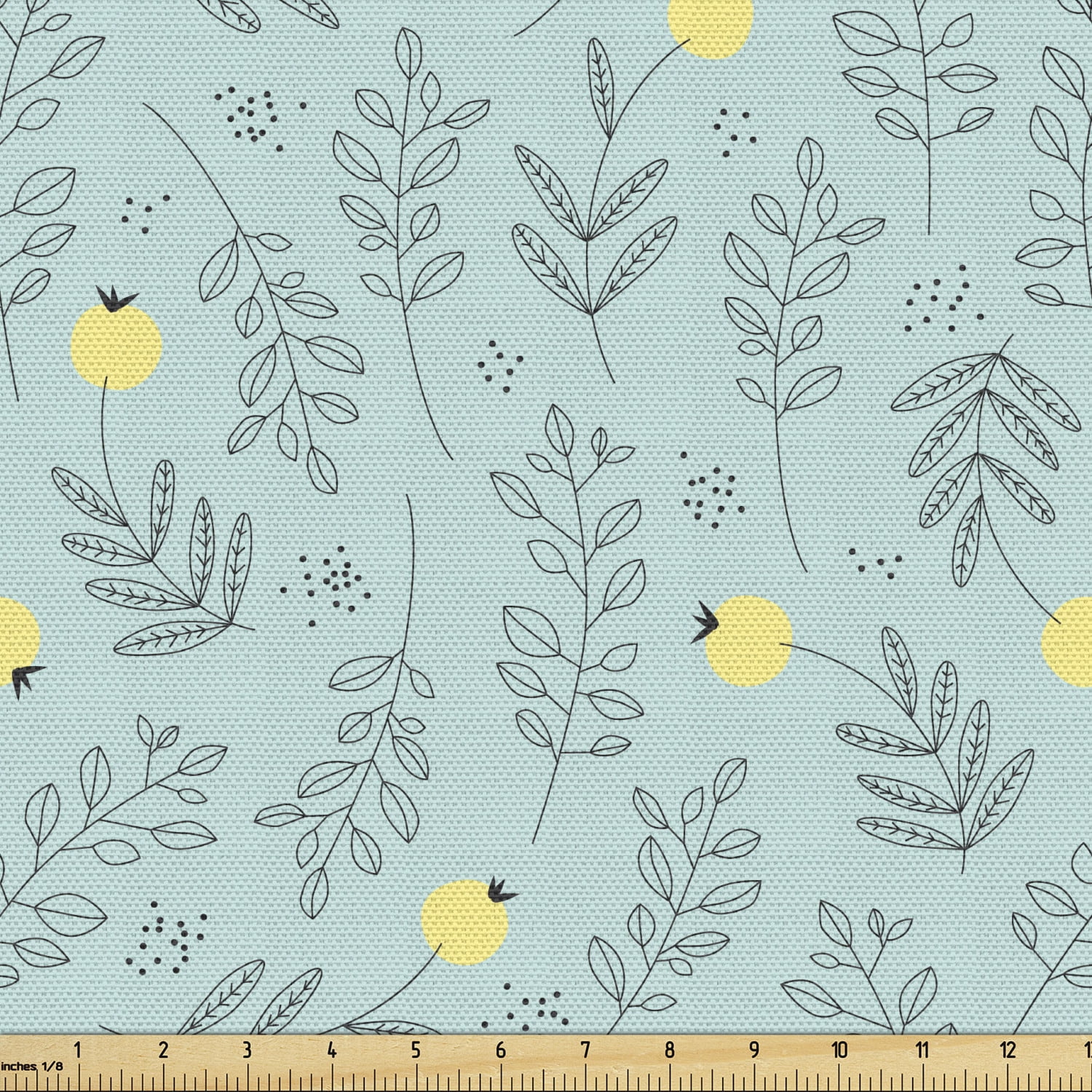 Botanical Fabric by the Yard Upholstery, Leafy Peduncles with Abstract ...