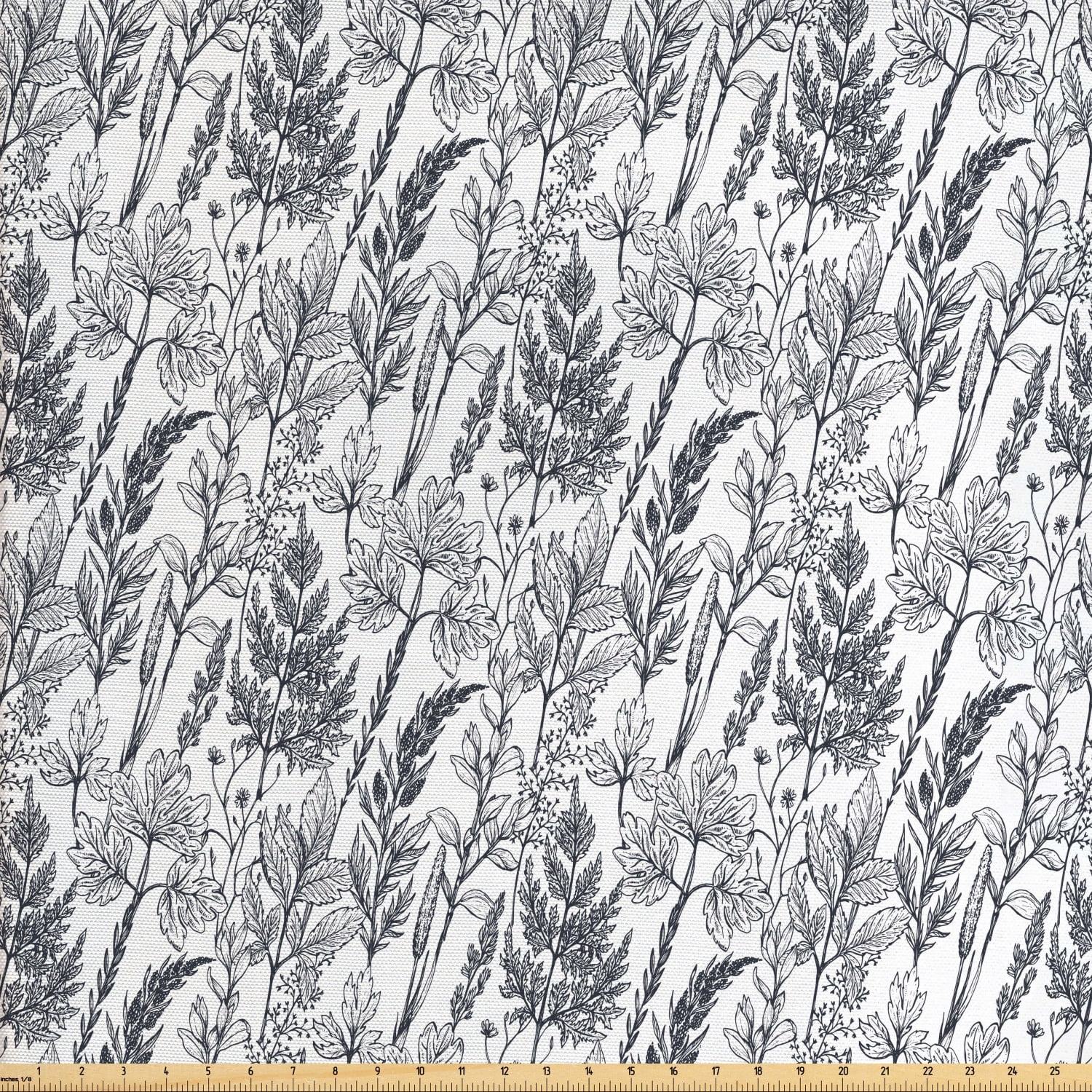 Botanical Fabric by the Yard Upholstery, Mother Nature Pattern Outline ...