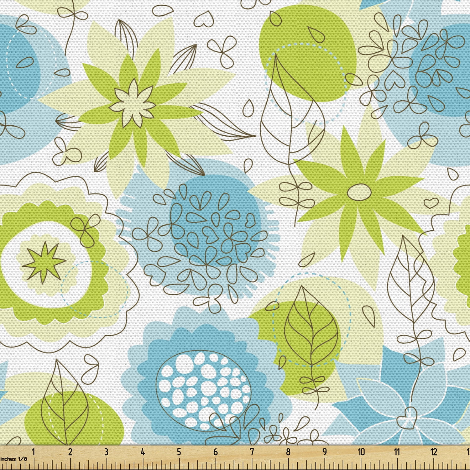 Botanical Fabric by the Yard Upholstery, Spring Themed Leaves Flowers ...