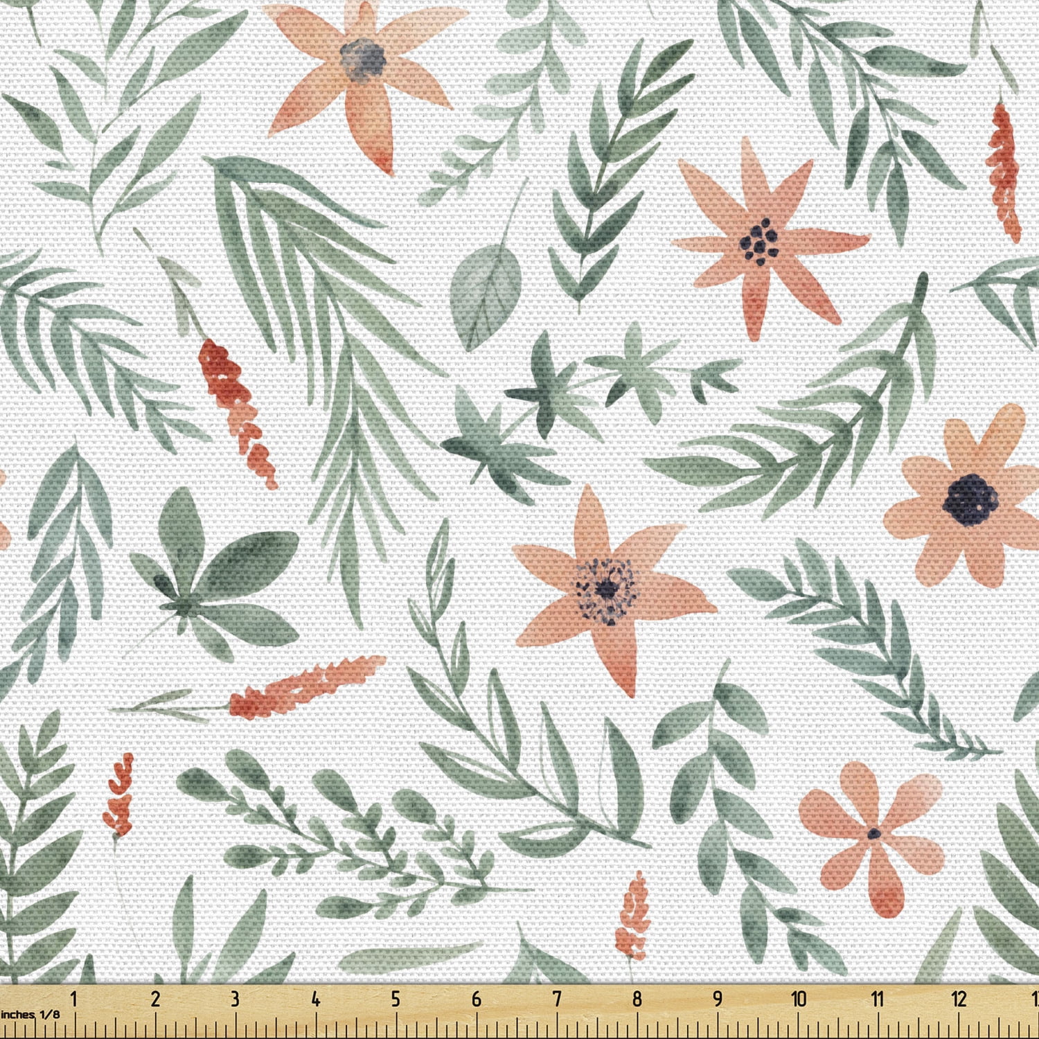 Botanical Fabric by the Yard, Watercolor Style Beauty Petals Blossoming ...
