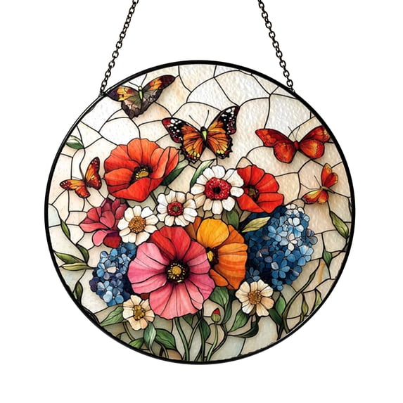 Botanical Family Birth Flower Stained Glass Style Suncatcher Panel ...