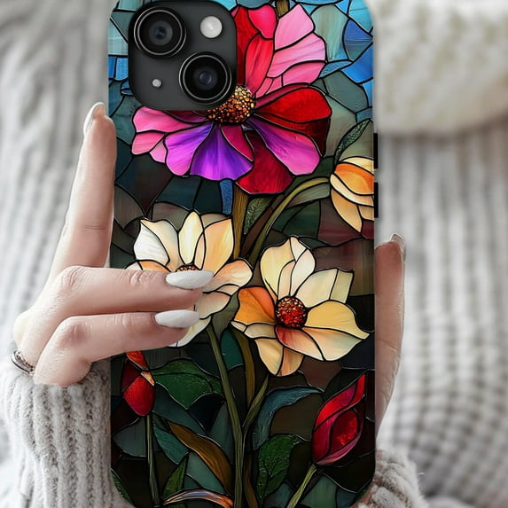 Botanical Faux Stained Glass Floral Pattern Case for 17 16 15 14 13 12 ...