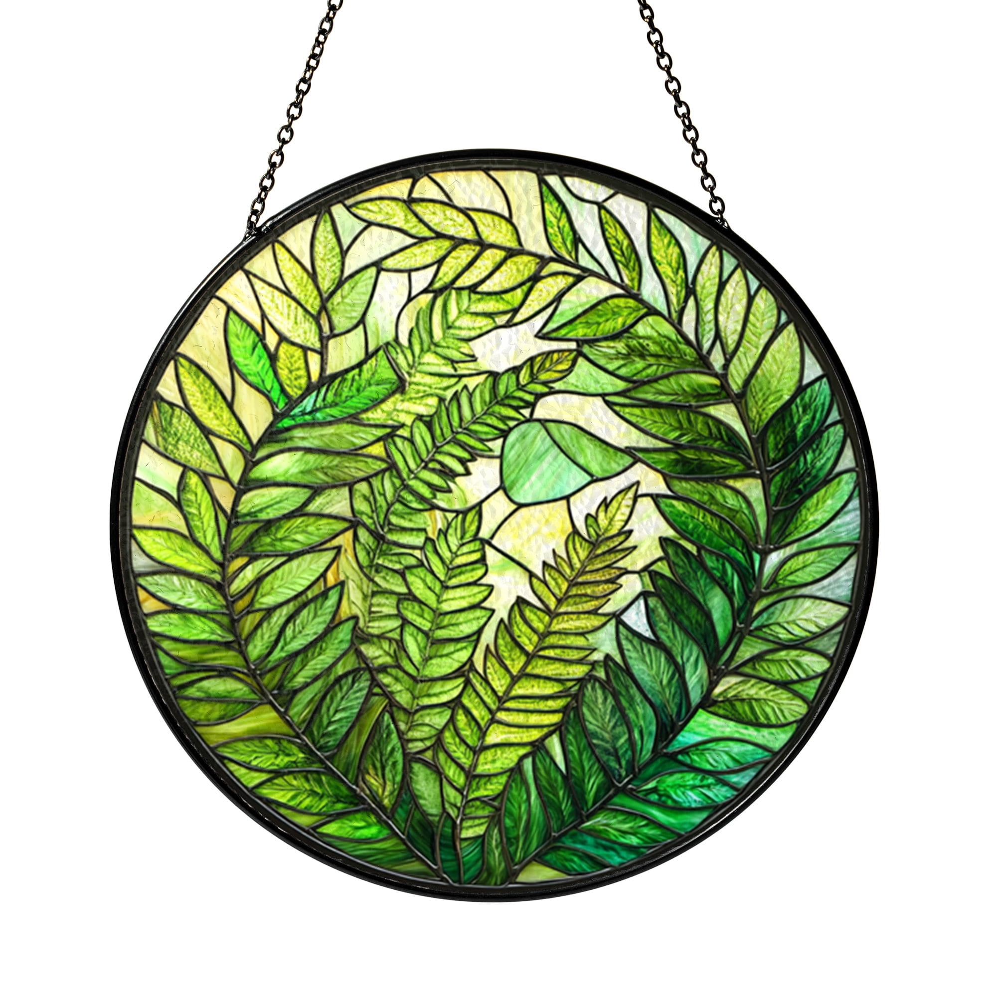 Botanical Fern Leaf Stained Glass Style Suncatcher – Round Window Decor ...