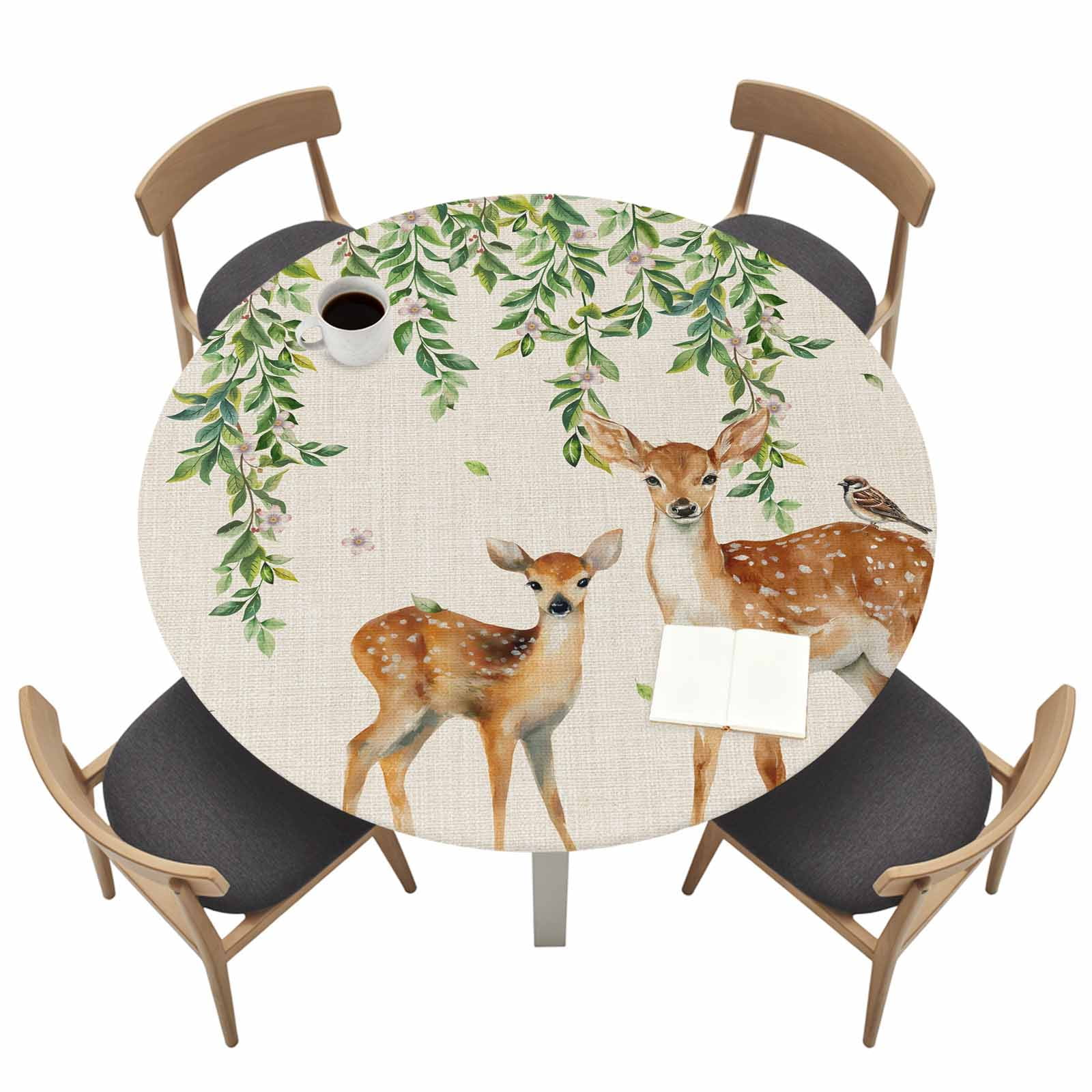 Botanical Fitted Tablecloth with Elastic Edged, Round Table Cloth for ...