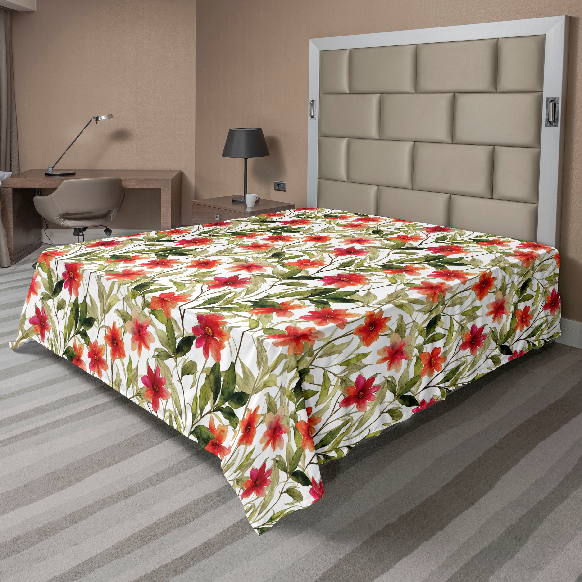 Ambesonne Botanical Flat Bedding Sheet Soft Top Sheet, Flowers Leafy ...