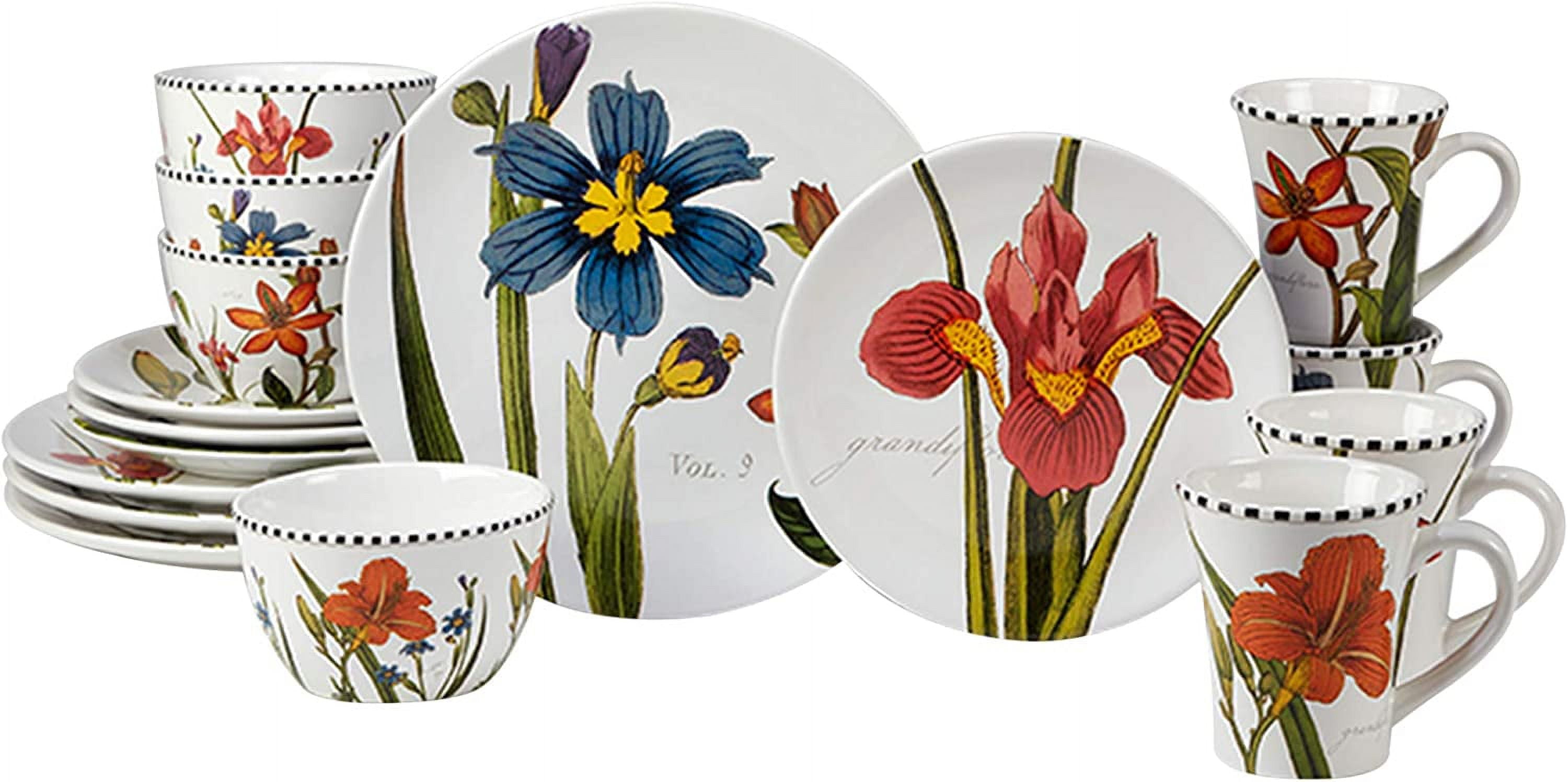 Botanical Flora 16 pc Dinnerware Set, Service for 4, Multicolor ...