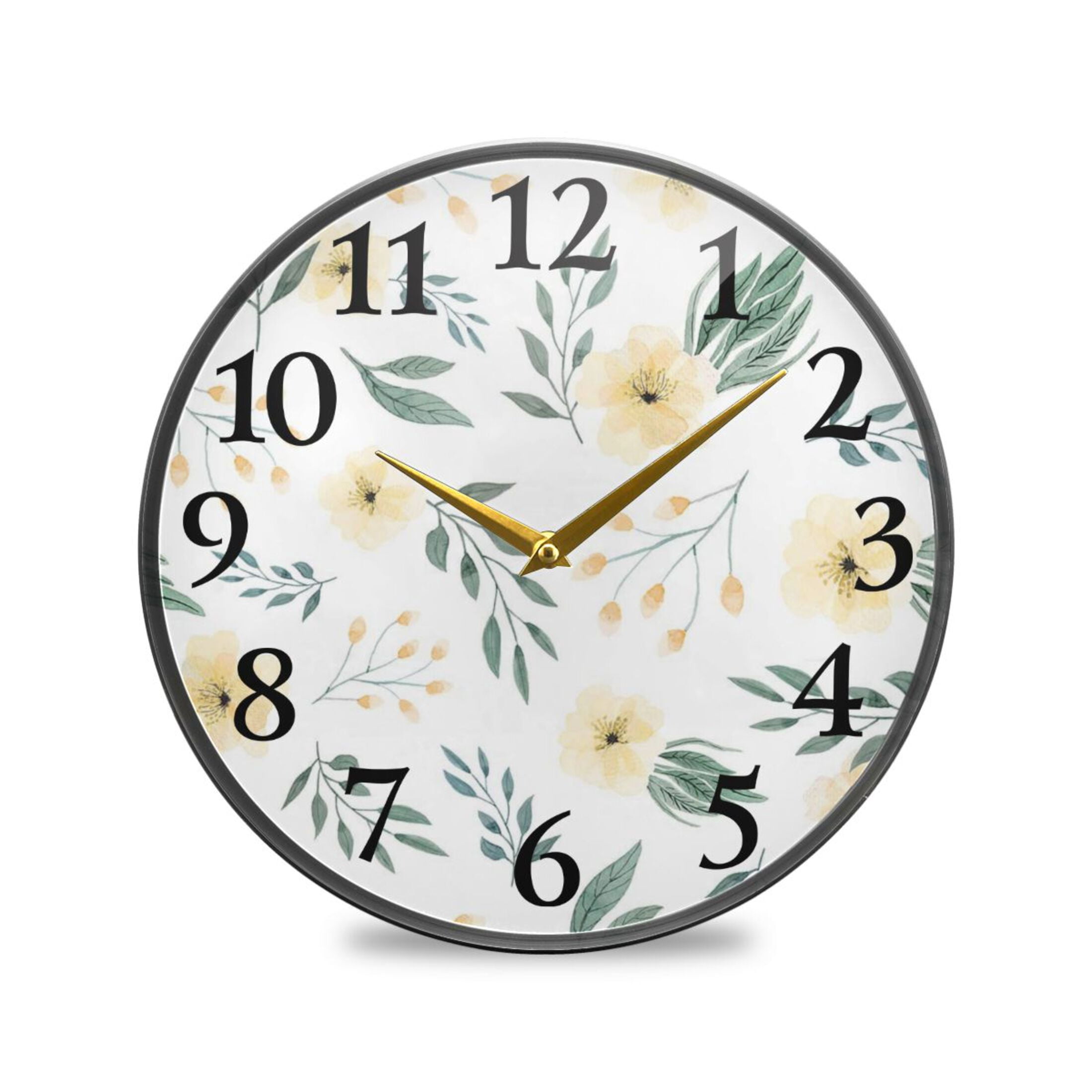 Botanical Floral Blossom Wall Clocks Battery Operated 11.9 Inch Round ...