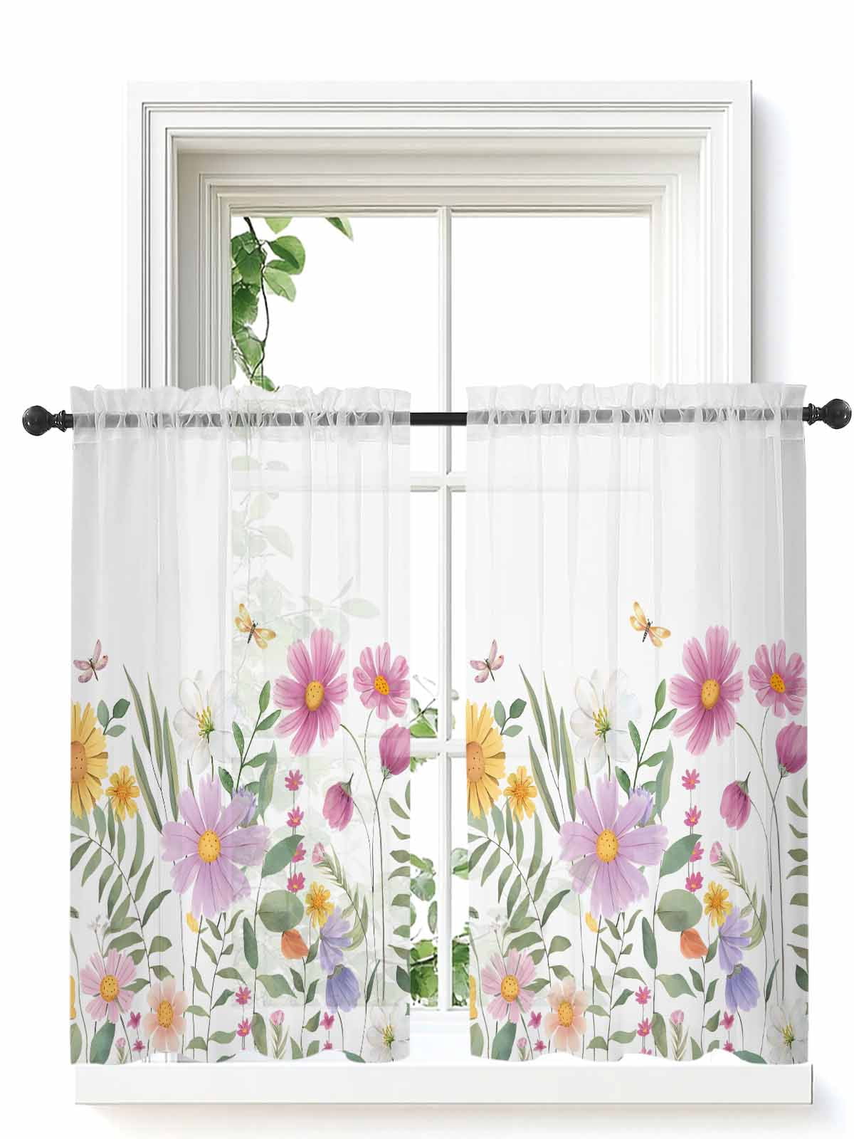 Botanical Floral Curtains 54 Inch Length, Sheer Curtains for Bedroom ...