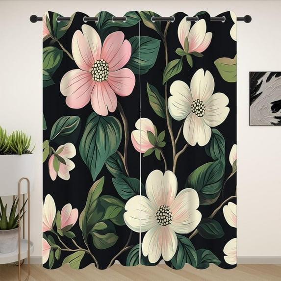 Botanical Floral Curtains For Living Room, Plant Green Leaves Drapes ...