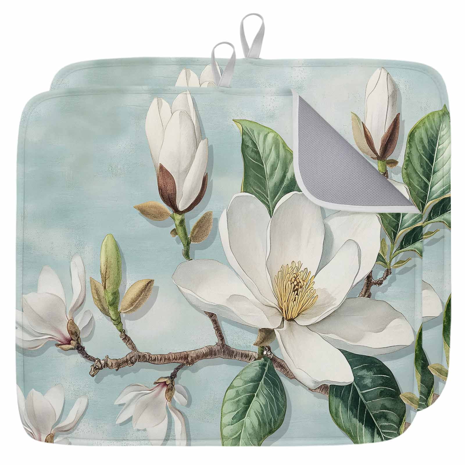 Botanical Floral Dish Drying Mat for Kitchen Counter,Pastoral Magnolia ...