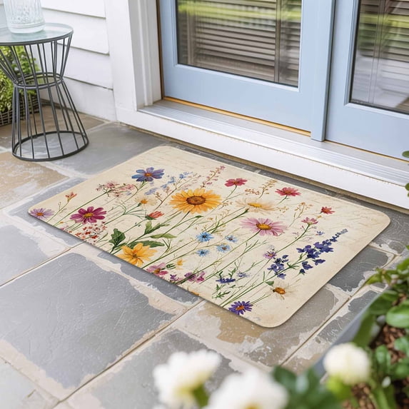 Botanical Floral Door Mat Indoor Outdoor, Retro Purple Pink Yellow ...