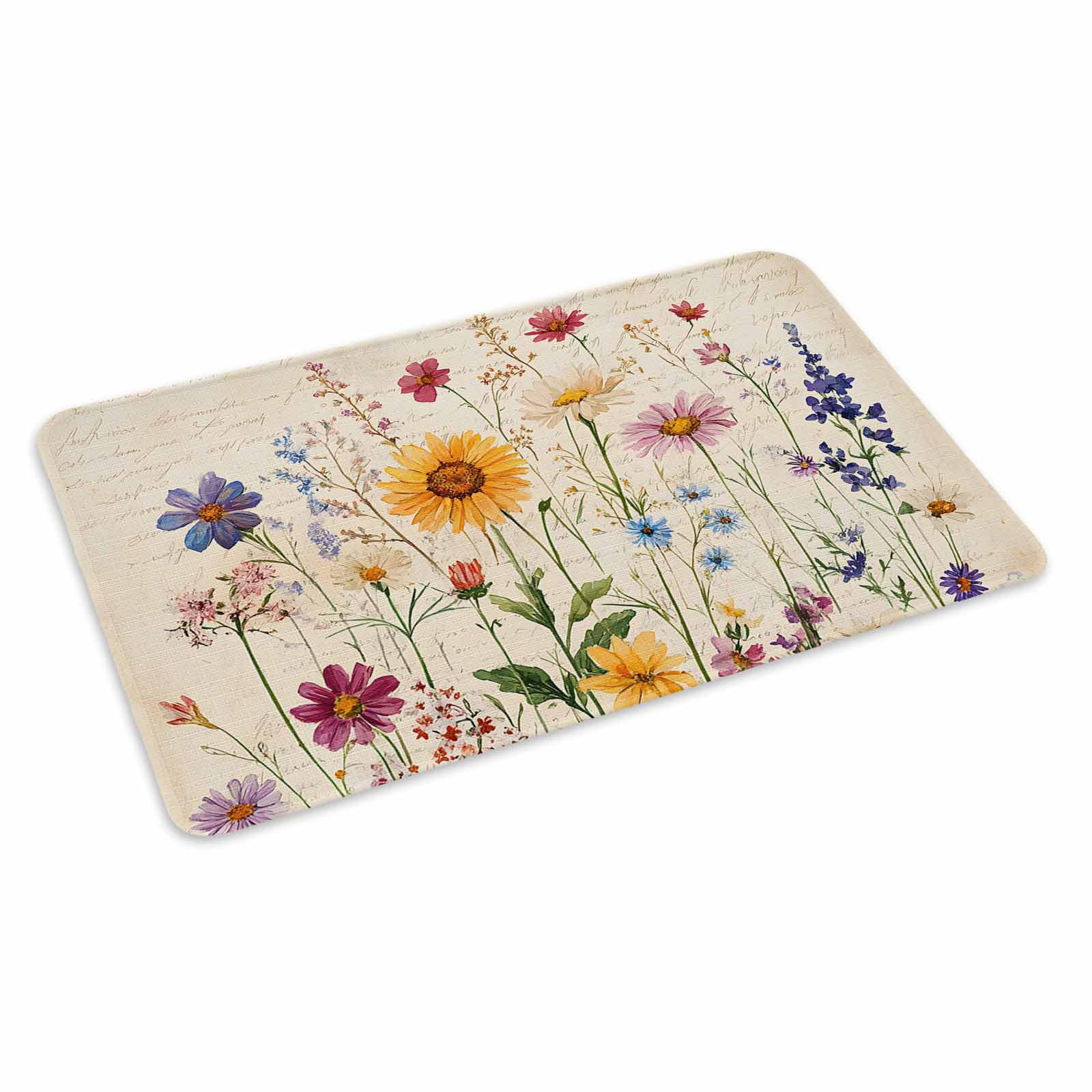 Botanical Floral Doormat Outdoor Entrance 16"x24", Retro Purple Pink ...