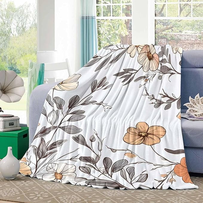 Botanical Floral Fleece Throw Blanket For Couch Flannel Bed Blankets ...