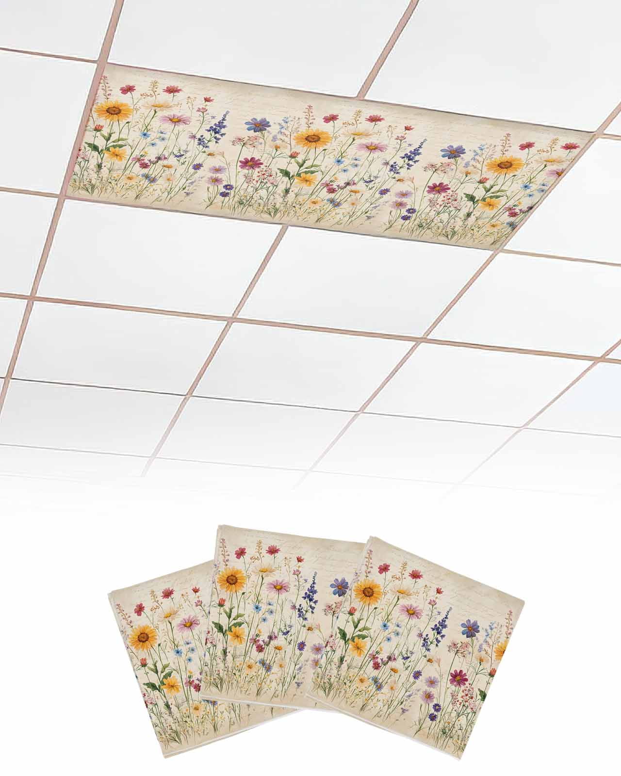 Botanical Floral Fluorescent Light Covers for Ceiling Lights 4x2 feet,3 ...