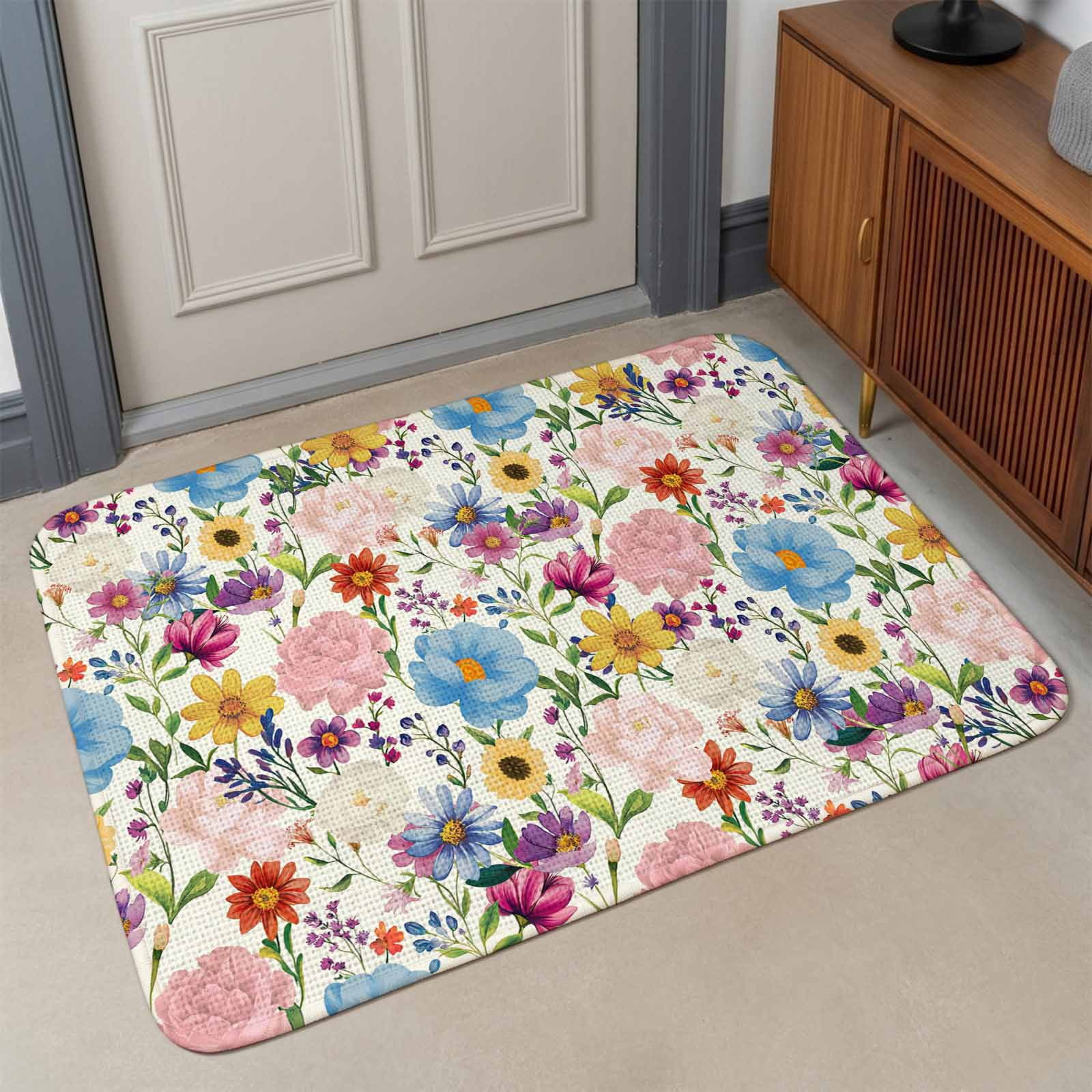 Botanical Floral Front Door Mat Indoor Entrance, Nature Flower Wild ...