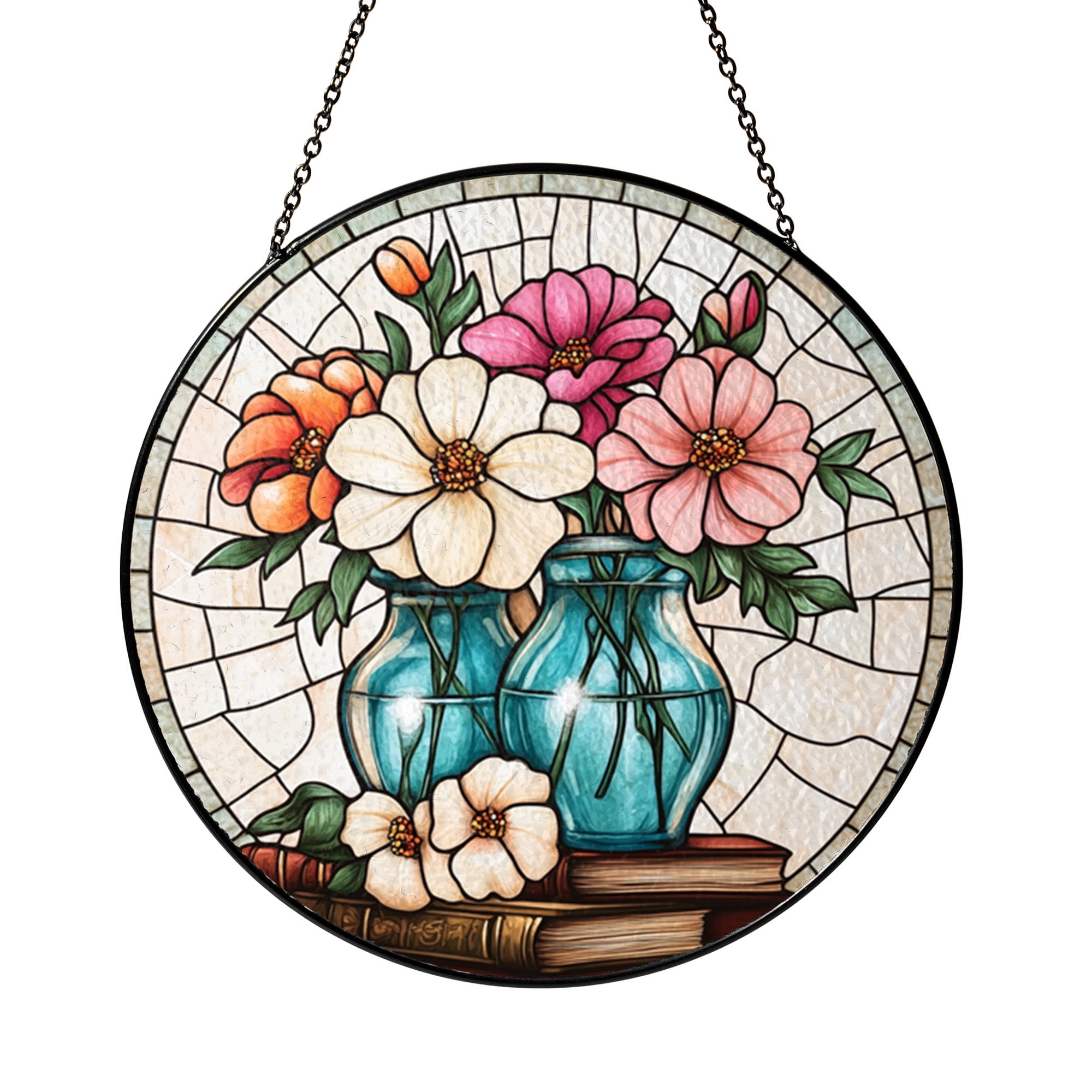 Botanical Floral Glass Style Window Art – Vintage Vase Design - Walmart.com