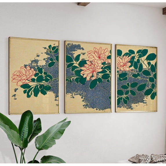 Botanical Floral Green Blue Nature Wall Art Set 3 Unframed Paper Print ...
