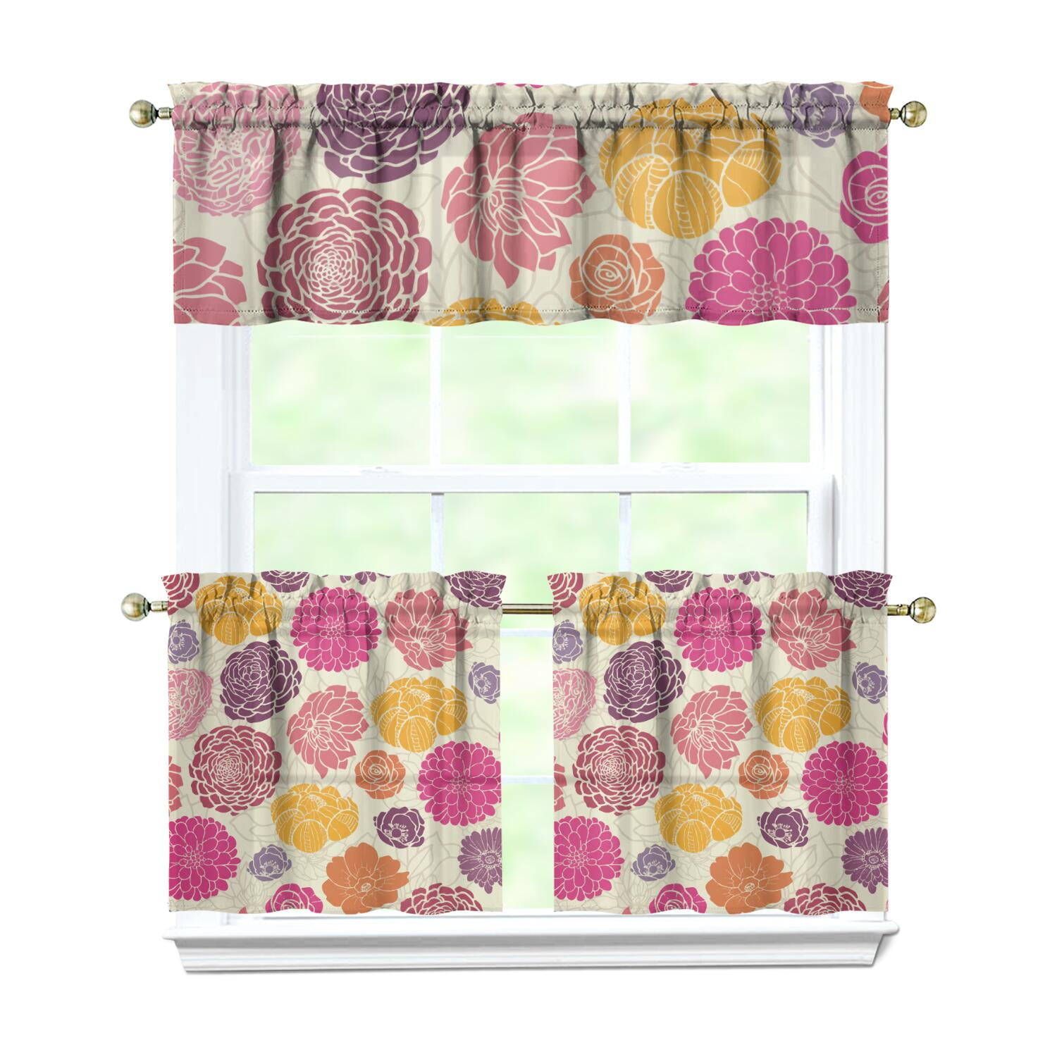 Botanical Floral Kitchen Curtains Set Butterfly Bee Bloom Blossom ...