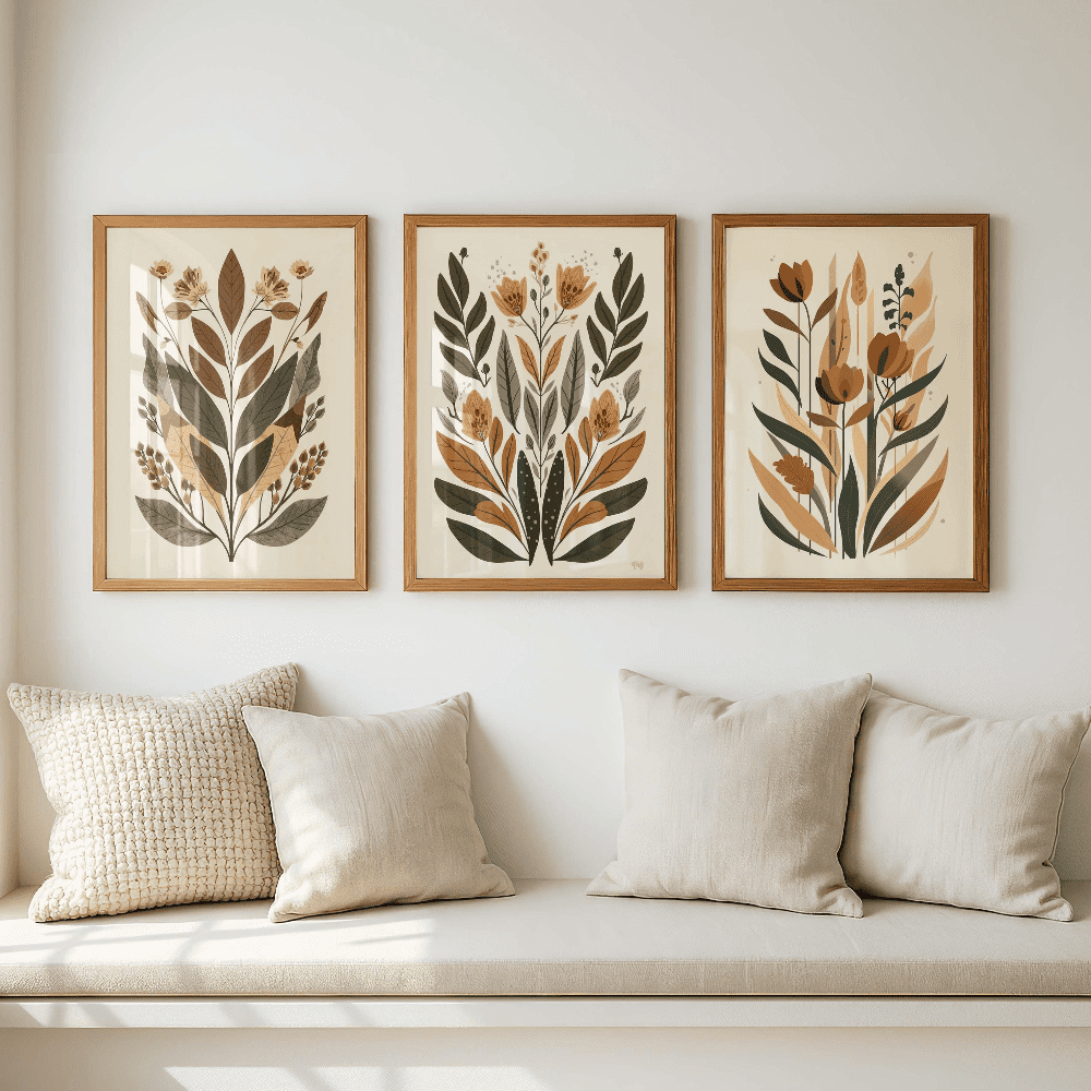 Botanical Floral Neutral Boho Nature Poster Prints , Stretched Canvas ...