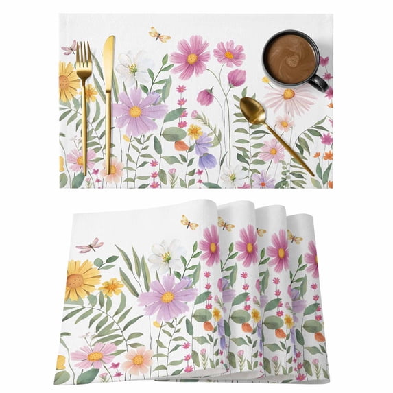 Botanical Floral Placemats Set of 2, Cotton Linen Fabric Place Mats ...
