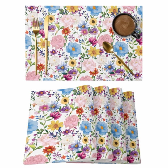 Botanical Floral Placemats Set of 2, Nature Flower Wild Flower Boho ...