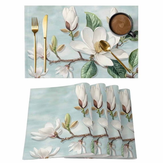 Botanical Floral Placemats Set of 6,Cotton Linen Fabric Place Mats ...