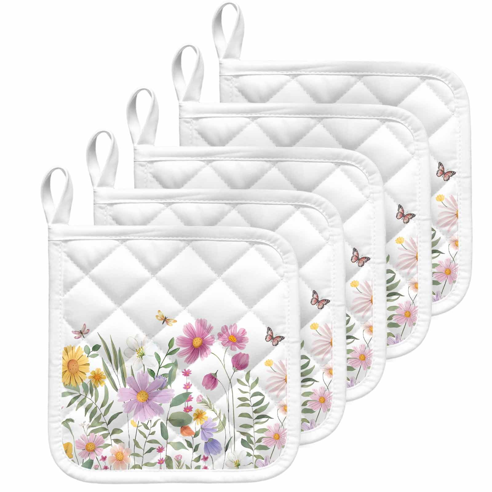 Botanical Floral Pot Holders for Kitchen Heatproof Potholder, 5 Pack ...