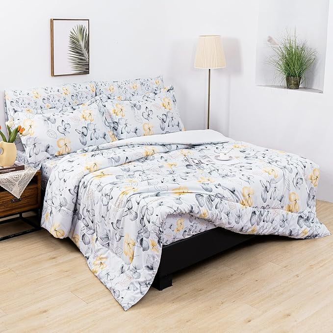 Botanical Floral Print Bedding Set Full Size 7 Piece Comforter ...