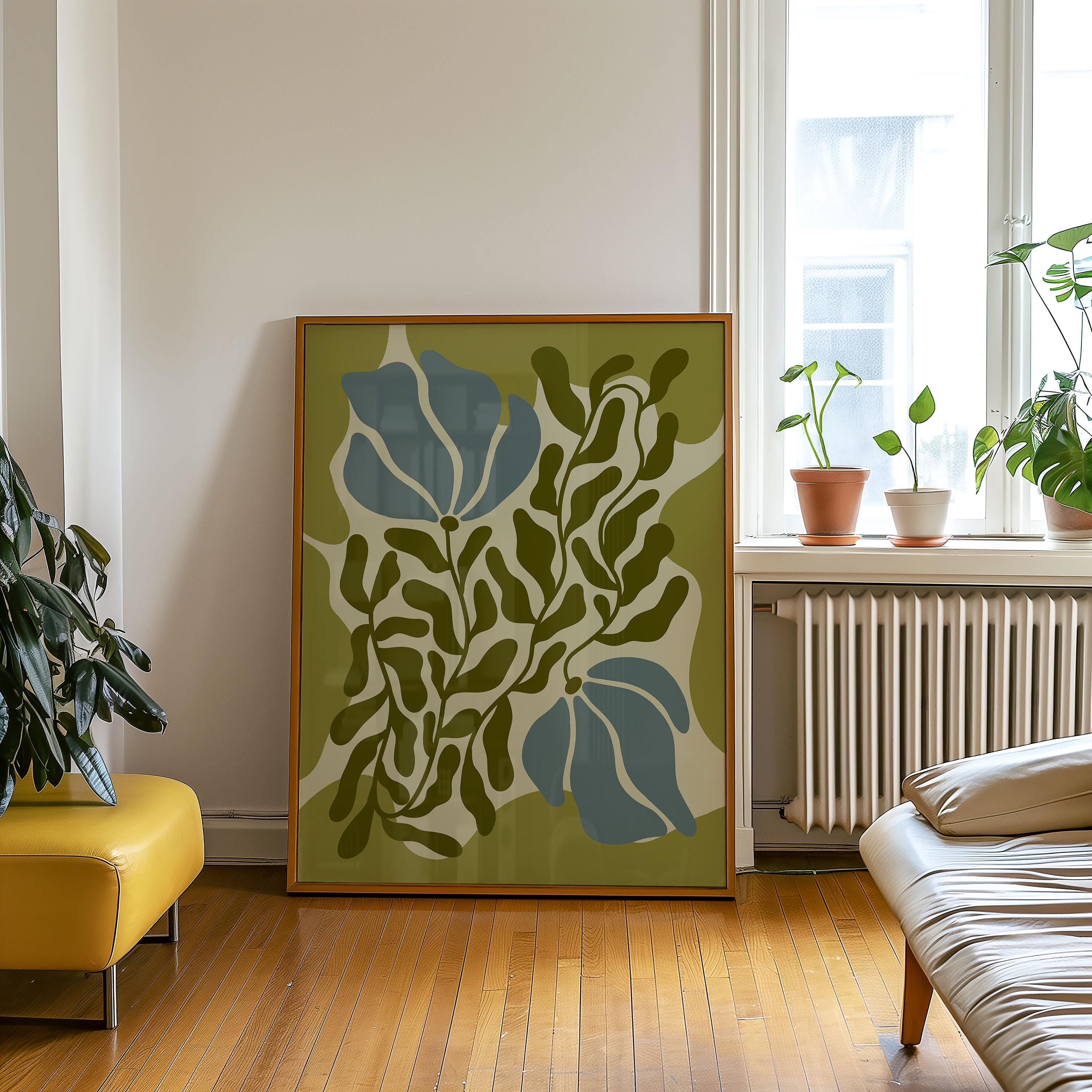 Botanical Floral Retro Poster Hand Drawn Midcentury Modern Poster Boho ...
