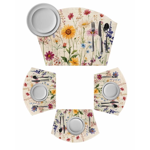 Botanical Floral Round Table Placemats Set of 2 Wedge Placemats, Retro ...