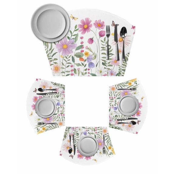 Botanical Floral Round Table Placemats Set of 4 Wedge Placemats, Spring ...