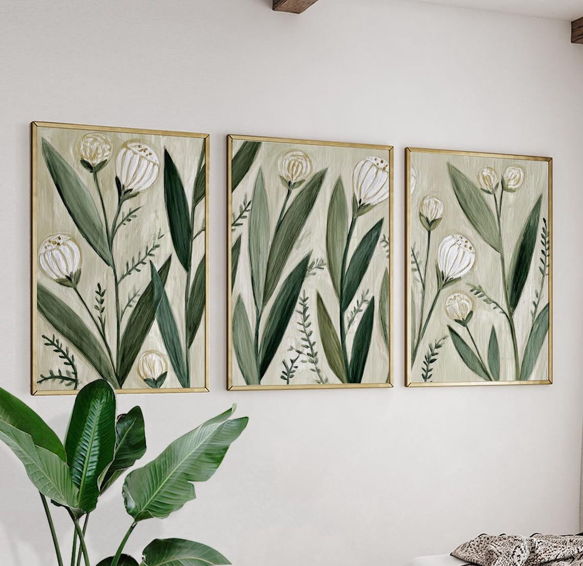 Botanical Floral Sage Green Neutral Set 3 Unframed Paper Print 20x30 ...