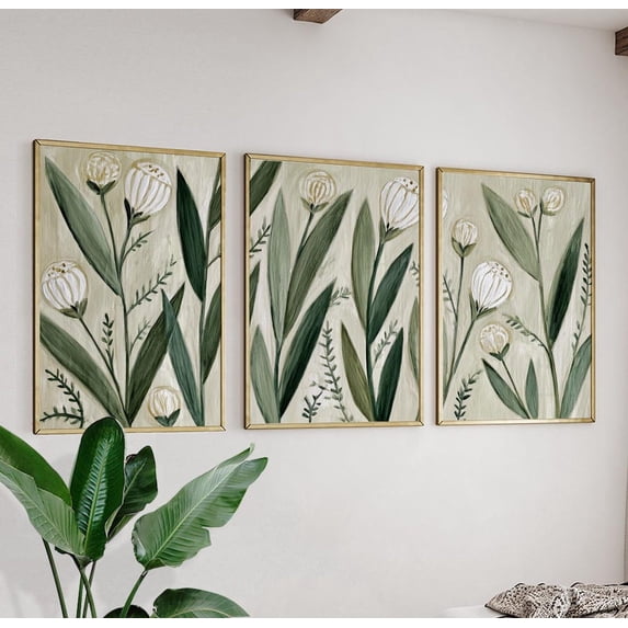 Botanical Floral Sage Green Neutral Set 3 Unframed Paper Print 20x30 ...