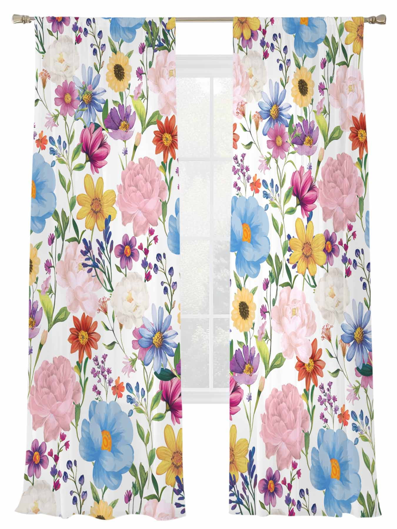 Botanical Floral Sheer Curtains 2 Panels Set Nature Flower Wild Flower ...