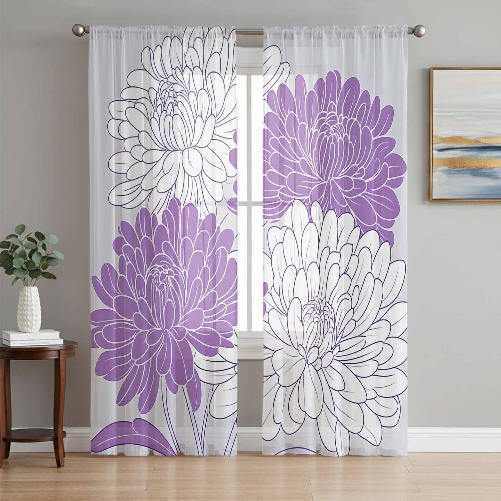 Botanical Floral Sheer Curtains 72 Inch Length 2 Panels Set, Farmhouse ...