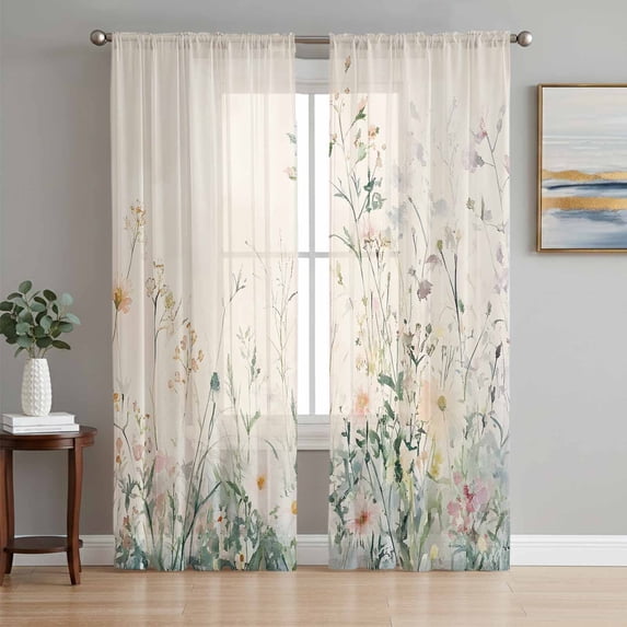 Botanical Floral Sheer Curtains 72 Inch Length 2 Panels Set, Summer ...