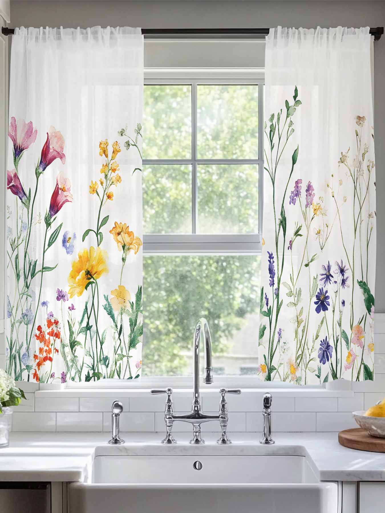 Botanical Floral Sheer Curtains for Living Room Bedroom Farmhouse ...